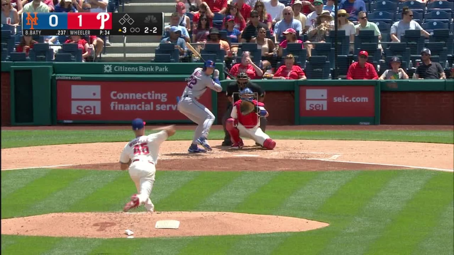 Brett Baty singles on a ground ball to shortstop Trea Turner. | 06/25 ...