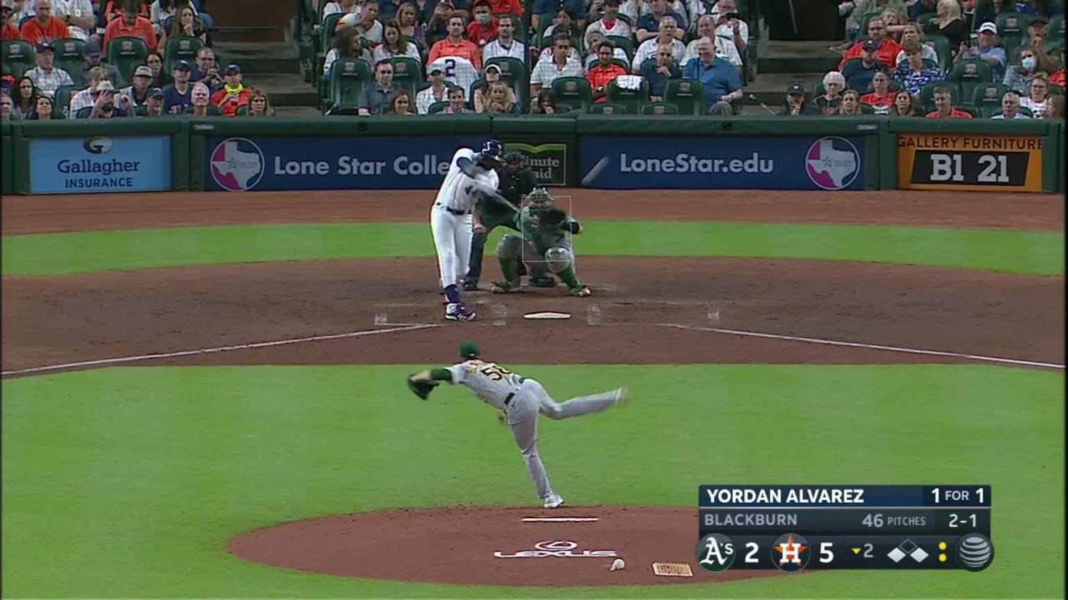 Yordan Alvarez lines out to left fielder Seth Brown. | 10/02/2021 | MLB.com Yordan Alvarez lines out to left fielder Seth Brown. | 10/02/2021 | MLB.com