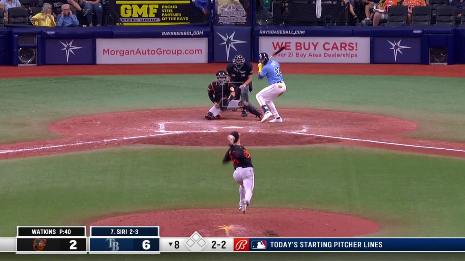 Spenser Watkins In play, no out to Jose Siri | 08/13/2022 | Tampa Bay Rays