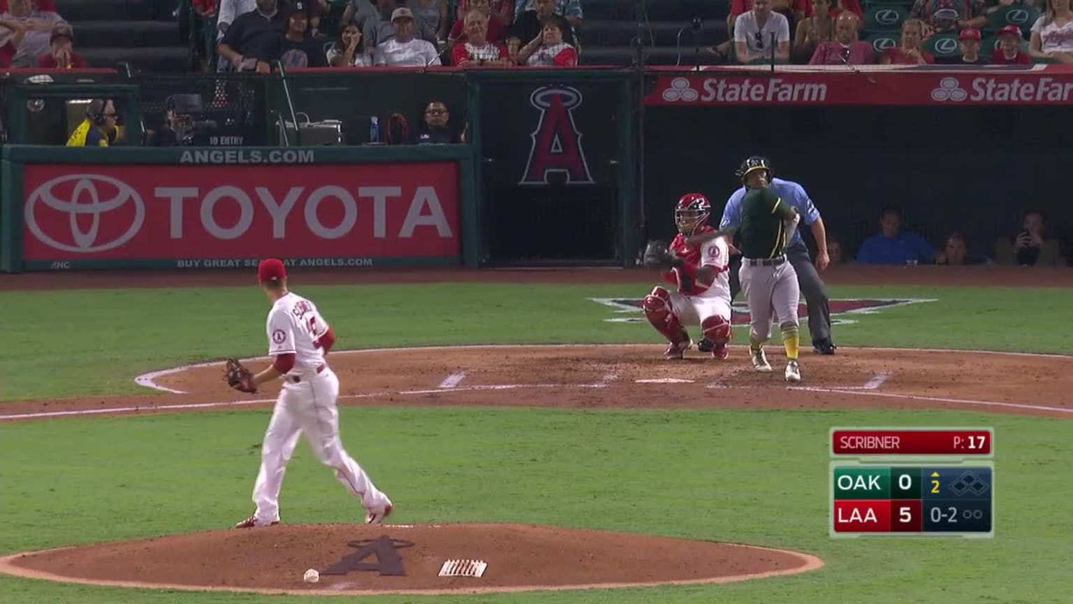 Khris Davis strikes out on a foul tip. | 08/29/2017 | MLB.com