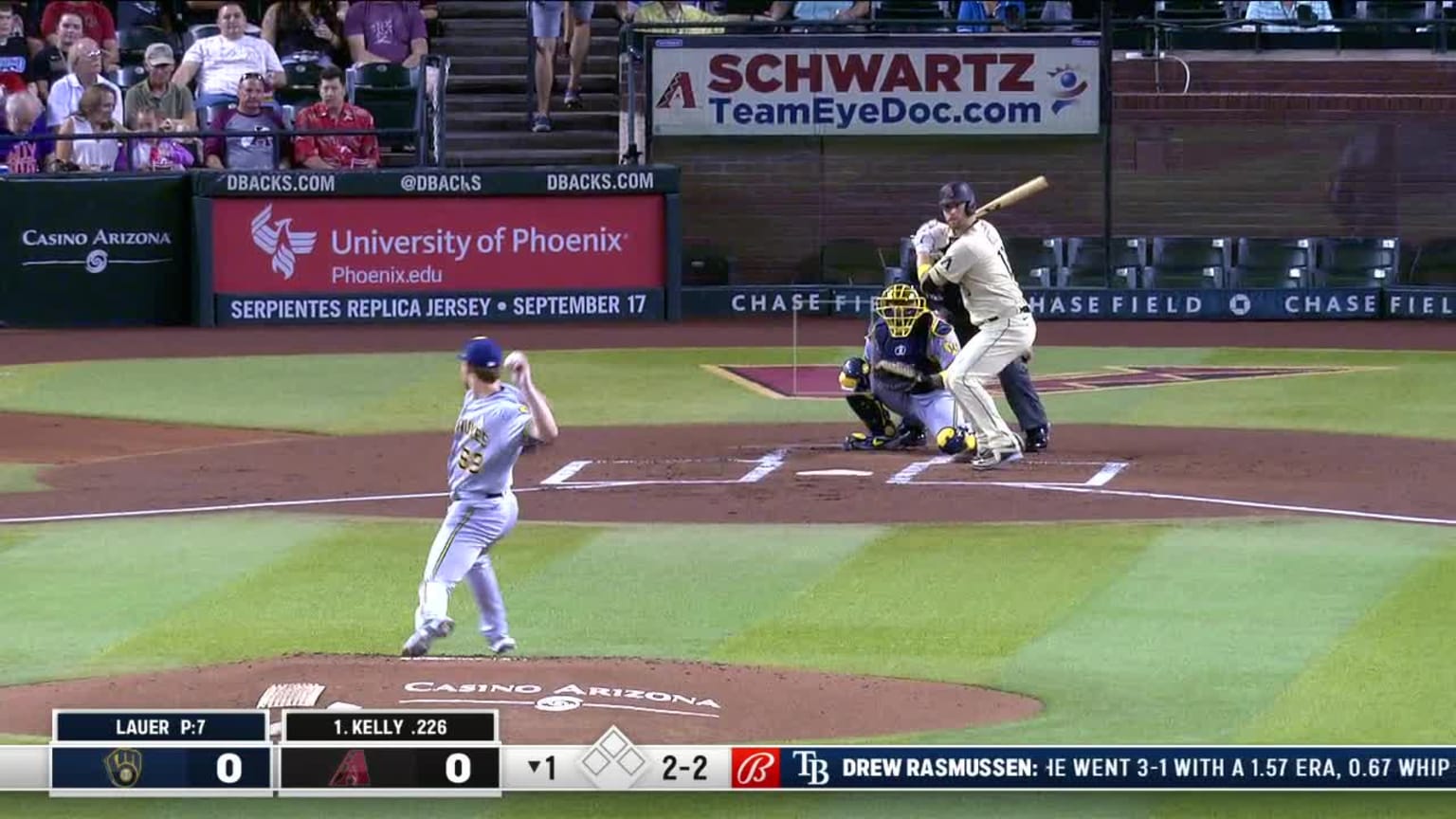 Carson Kelly flies out to left fielder Andrew McCutchen. | 09/02/2022 ...