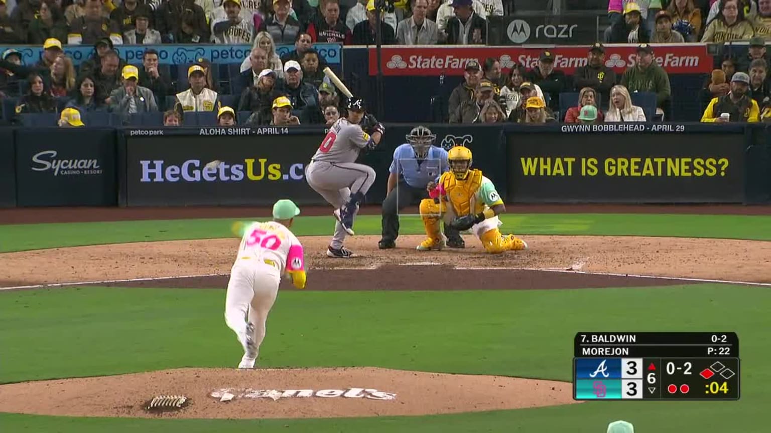 Drake Baldwin grounds out, pitcher Adrian Morejon to first baseman Luis ...