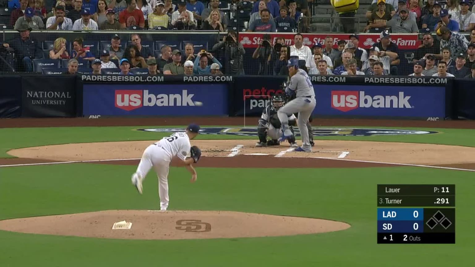 Eric Lauer Ball to Justin Turner | 08/26/2019 | Cleveland Guardians