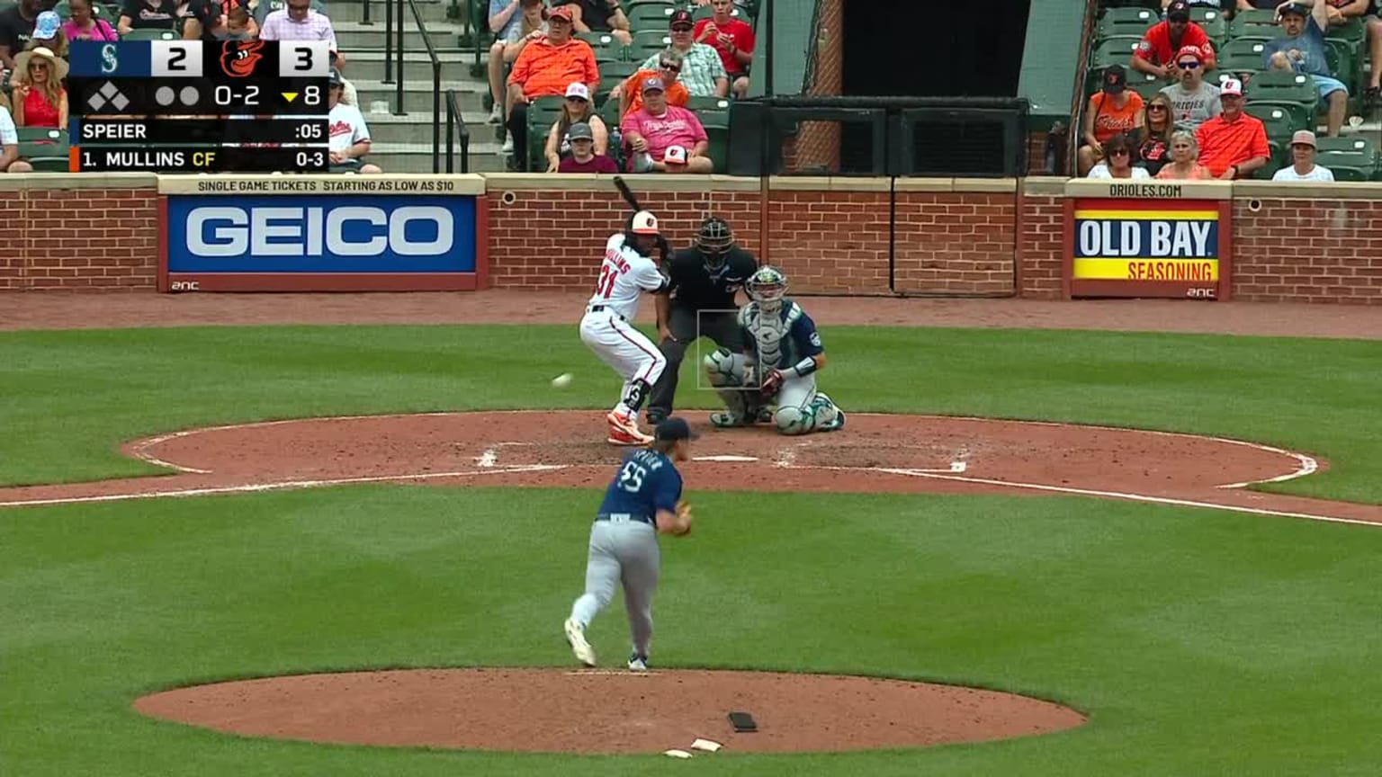 Cedric Mullins singles on a ground ball to right fielder Teoscar ...