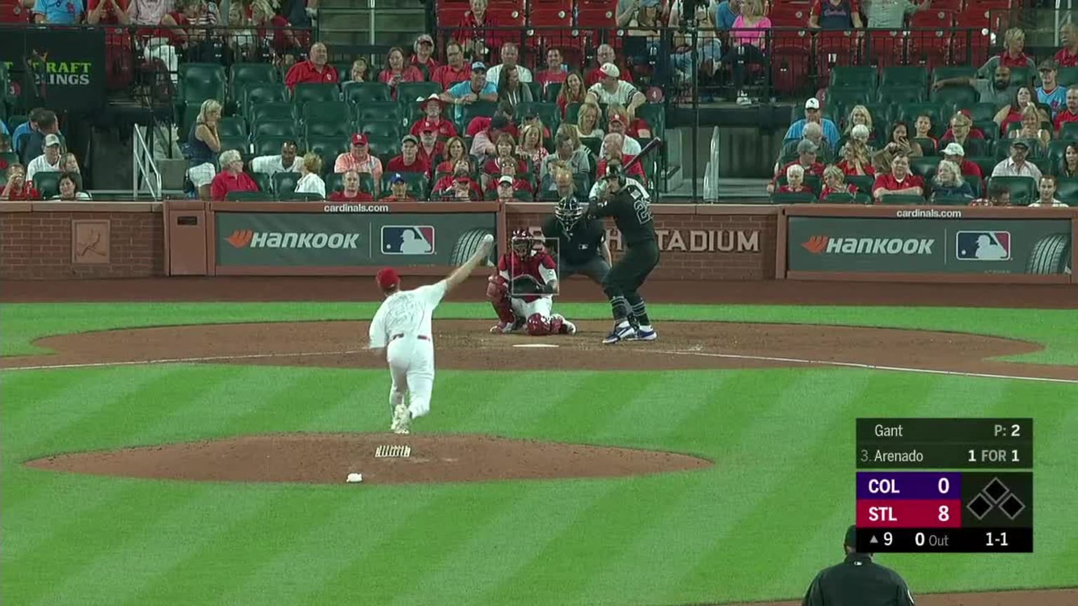 Nolan Arenado singles on a ground ball to center fielder Harrison Bader ...