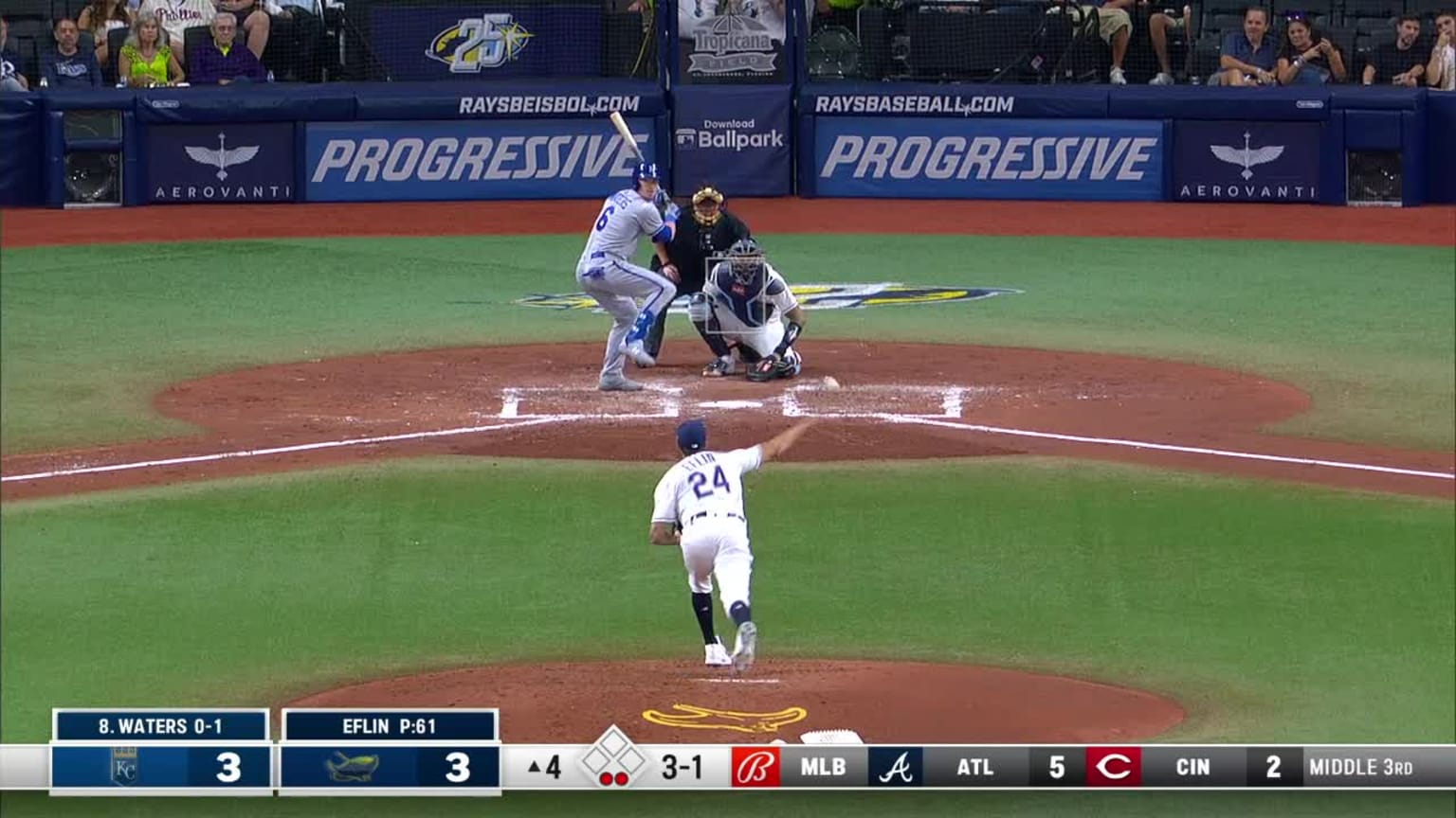 Drew Waters singles on a line drive to center fielder Jose Siri. | 06 ...