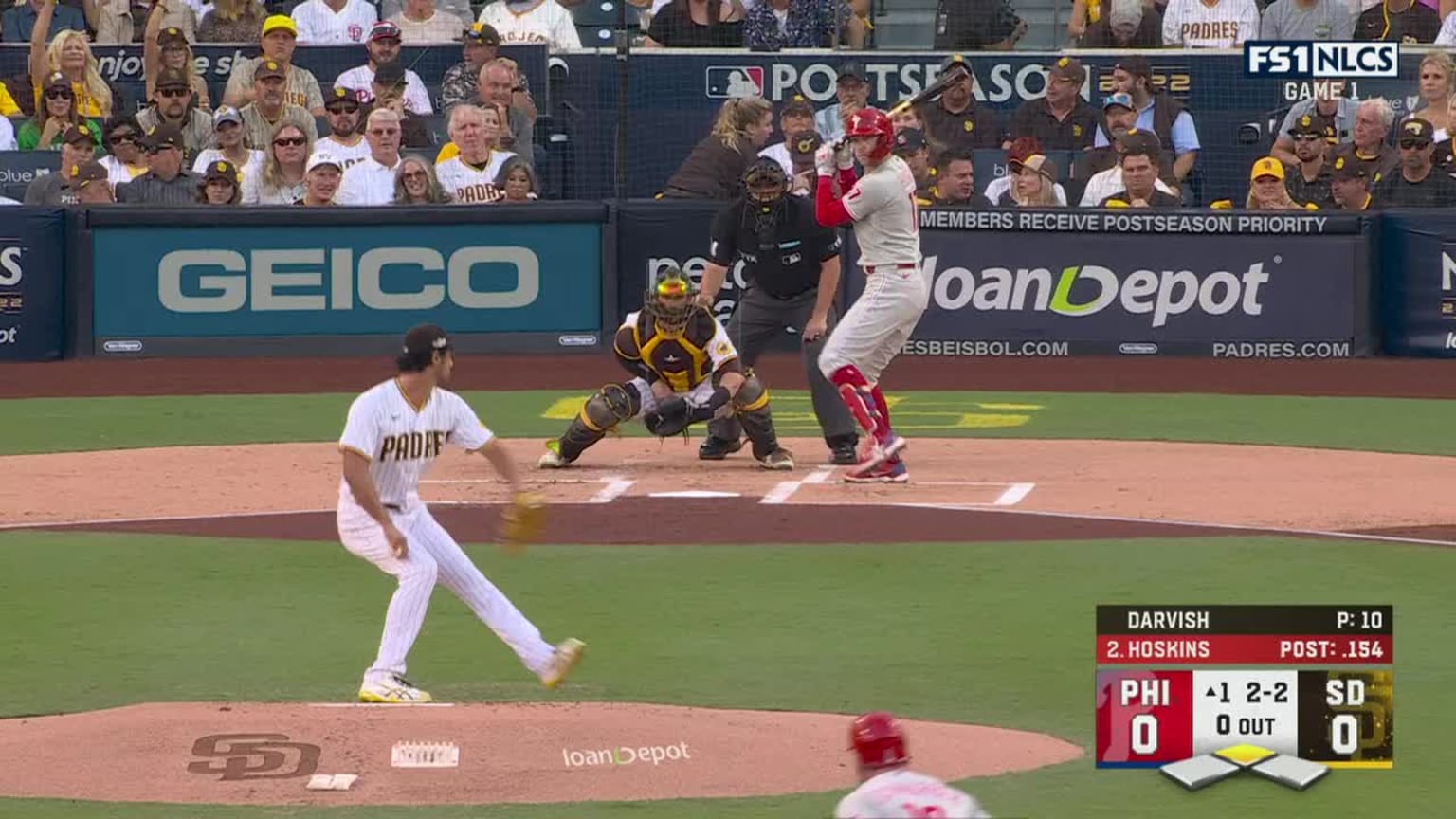 Rhys Hoskins flies out to center fielder Trent Grisham. | 10/18/2022 ...