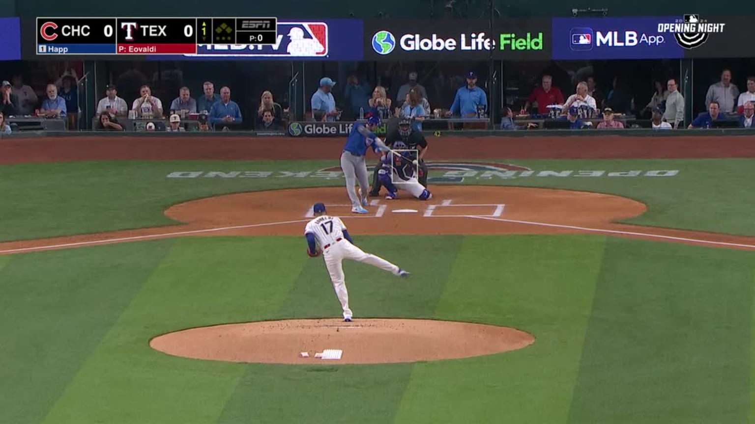 Ian Happ flies out to left fielder Evan Carter. | 03/28/2024 | Texas ...