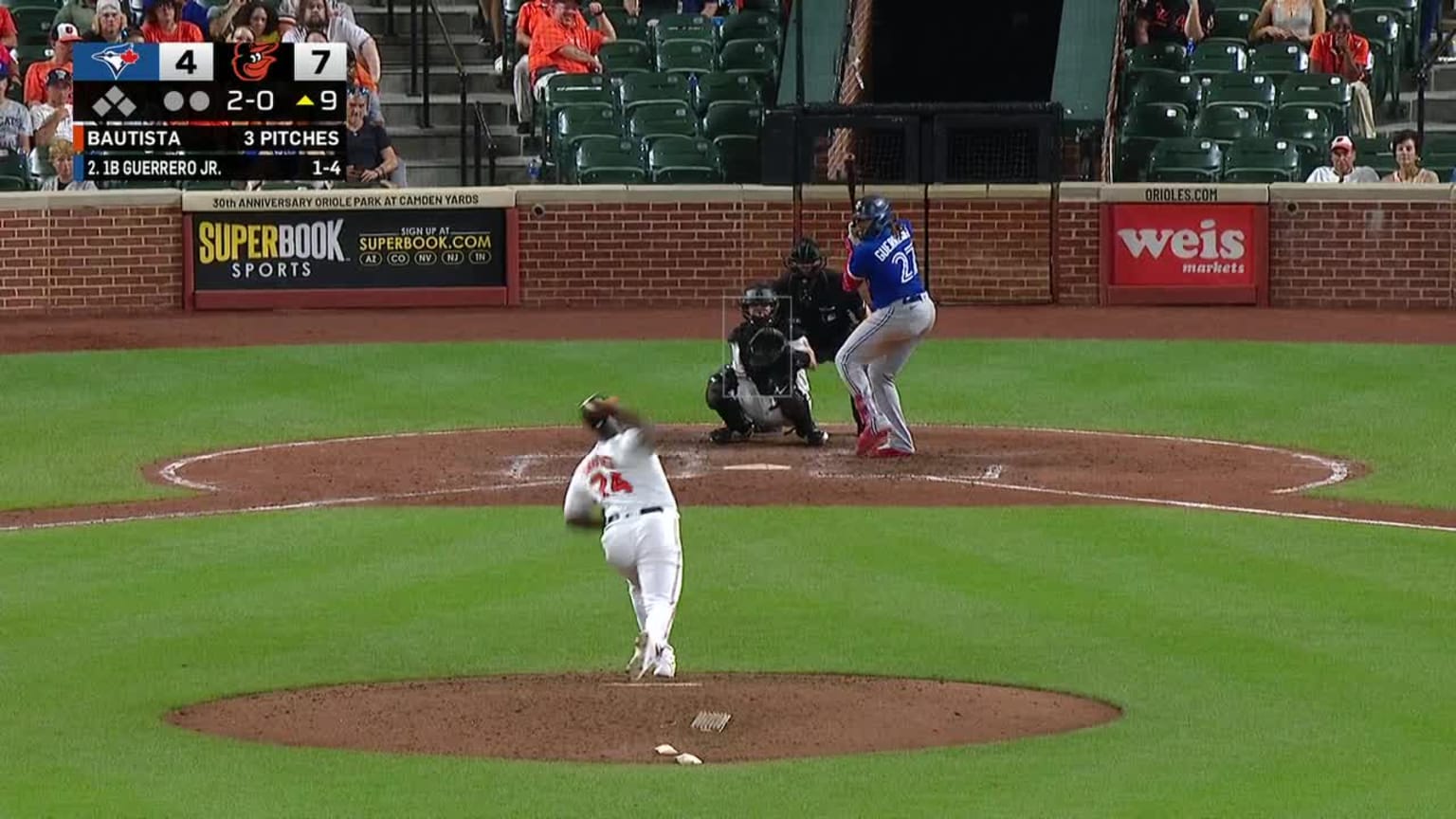 Vladimir Guerrero Jr. reaches on a fielding error by shortstop Jorge ...