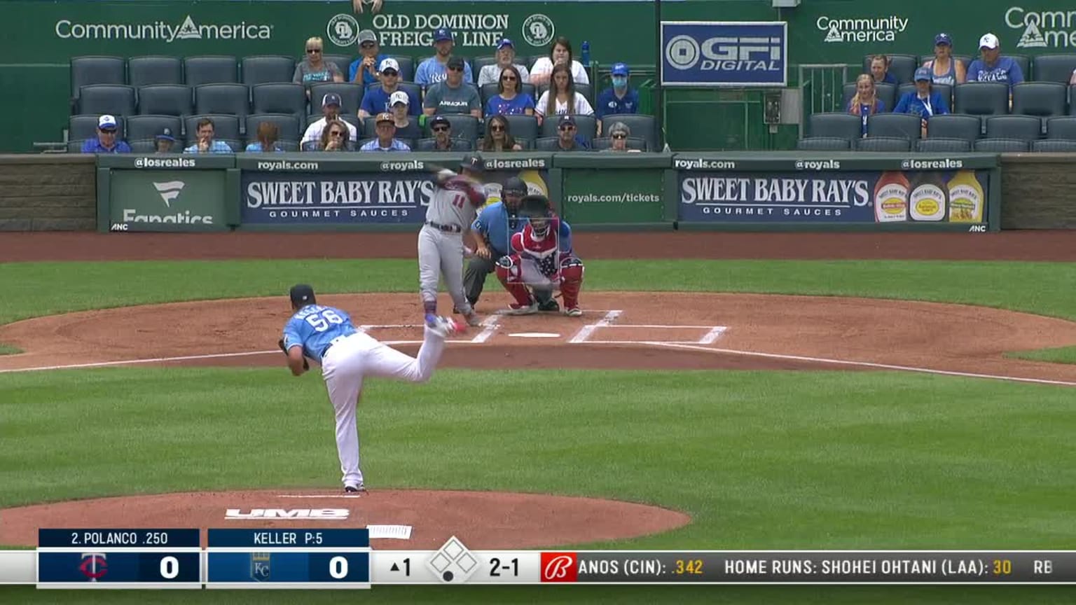 Jorge Polanco doubles (18) on a line drive to right fielder Ryan O ...