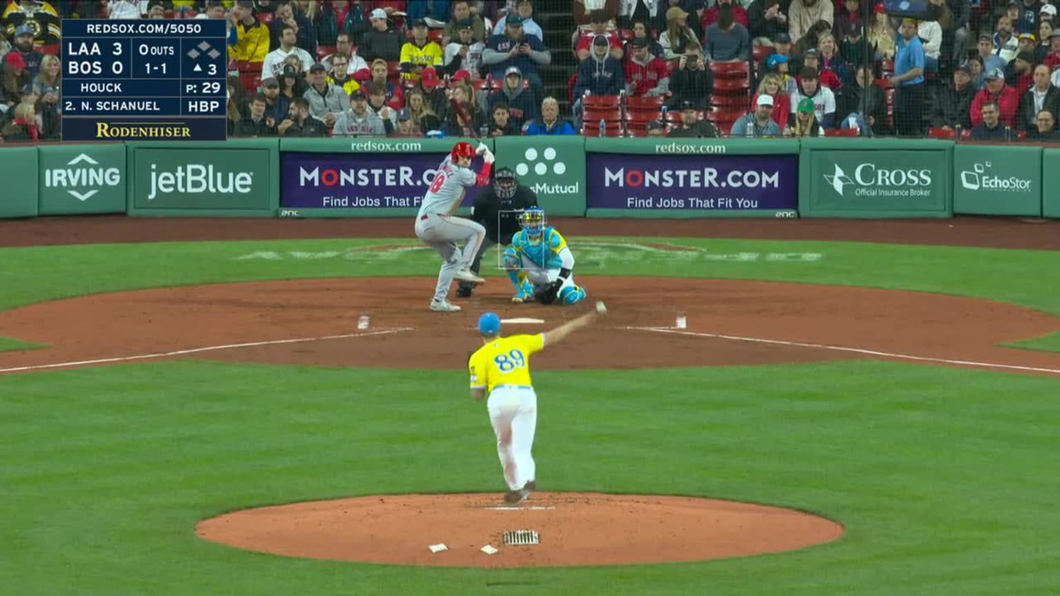 Nolan Schanuel singles on a ground ball to second baseman Pablo Reyes ...