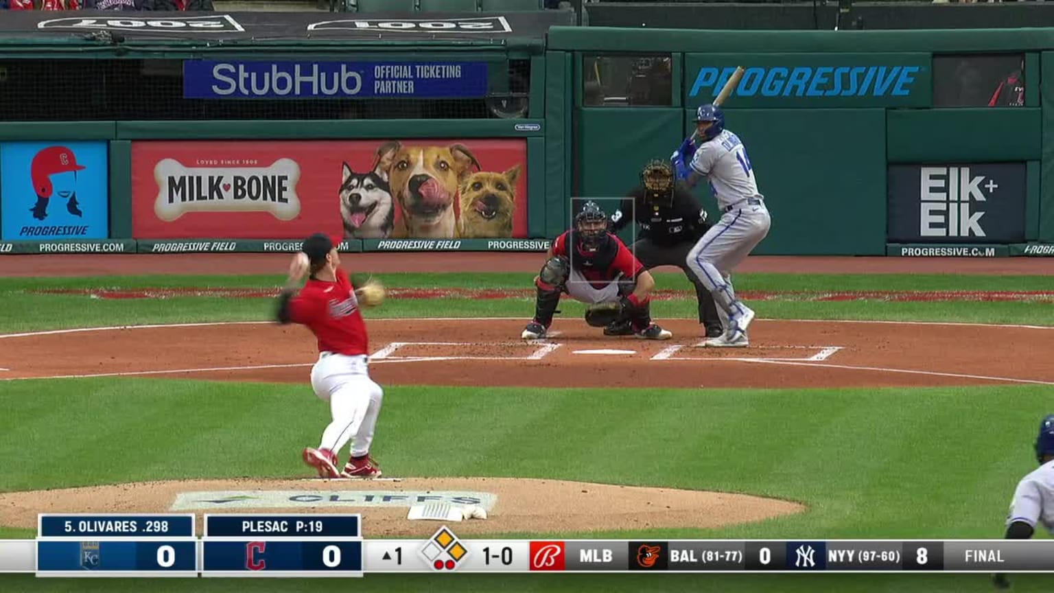 Edward Olivares grounds out, pitcher Zach Plesac to first baseman Owen ...