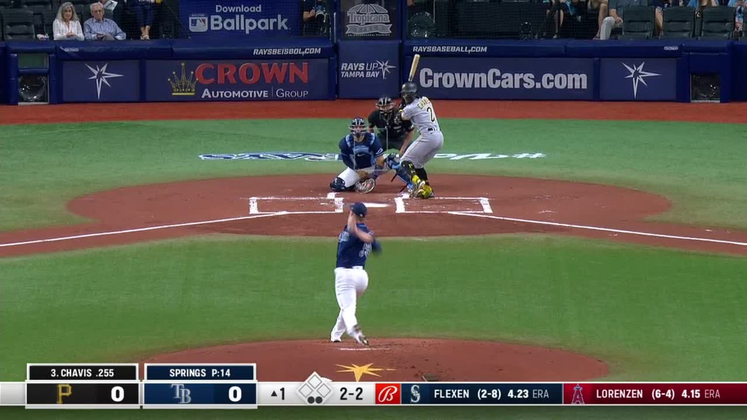 Michael Chavis singles on a ground ball to left fielder Luke Raley ...