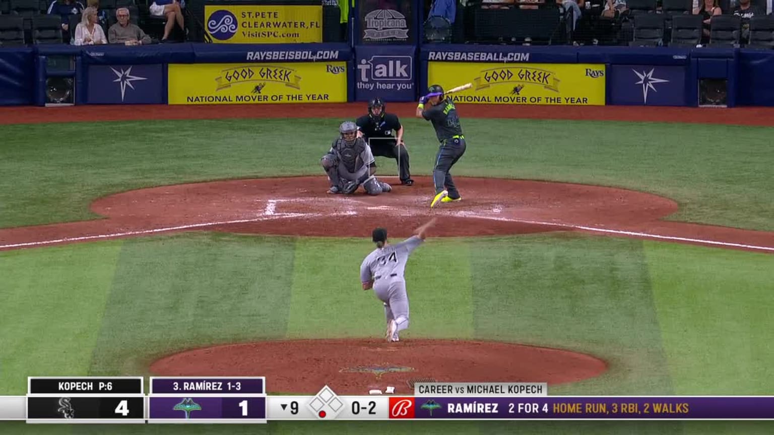 Harold Ramírez singles on a ground ball to first baseman Andrew Vaughn ...