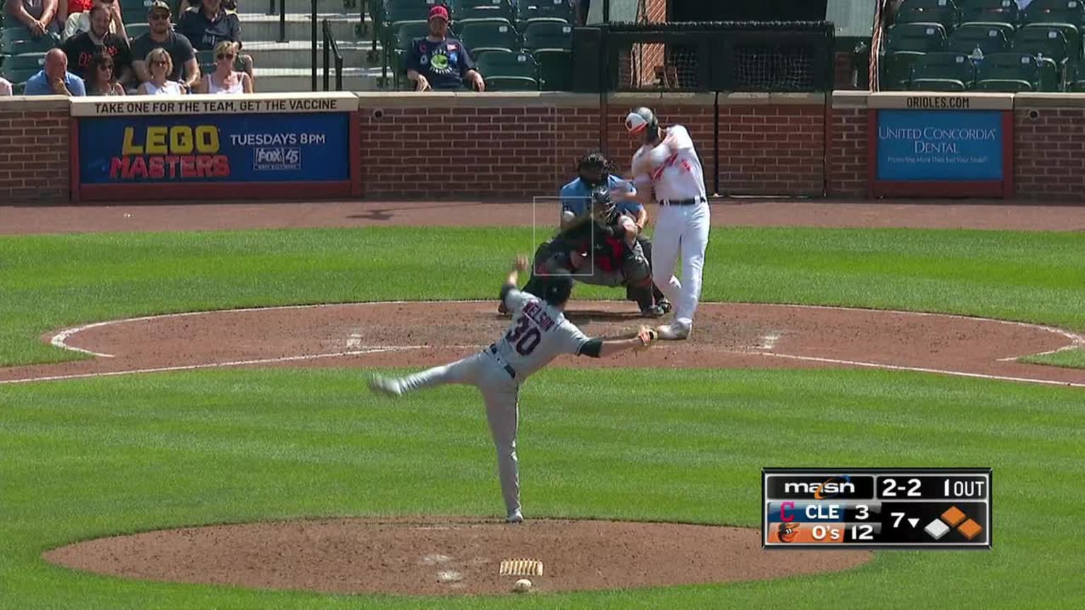 Trey Mancini flies into a force out, right fielder Josh Naylor to ...