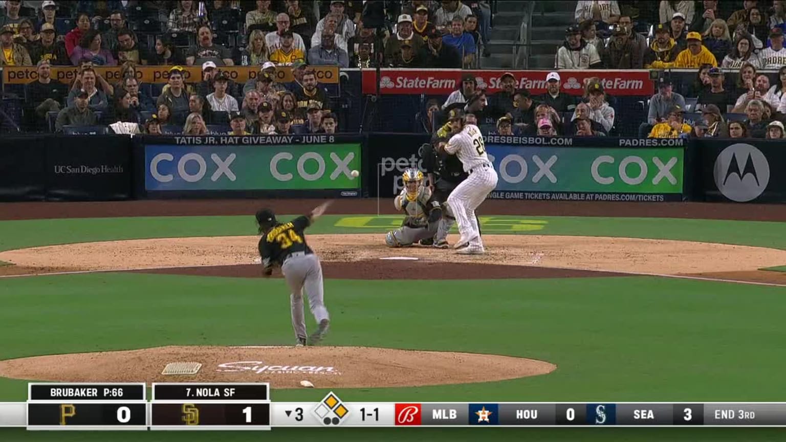 Austin Nola grounds out, pitcher JT Brubaker to first baseman Josh ...