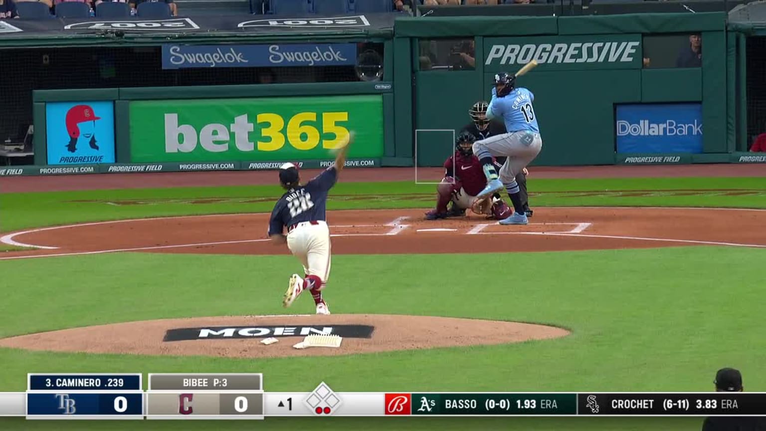 Tanner Bibee Foul to Junior Caminero | 09/13/2024 | Tampa Bay Rays