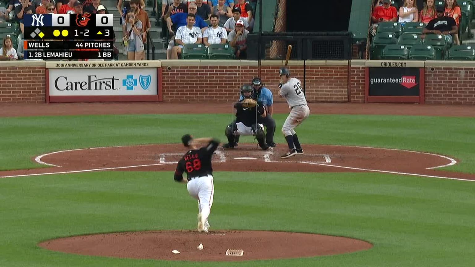 DJ LeMahieu singles on a sharp ground ball to right fielder Anthony Santander. Joey Gallo to 2nd ...