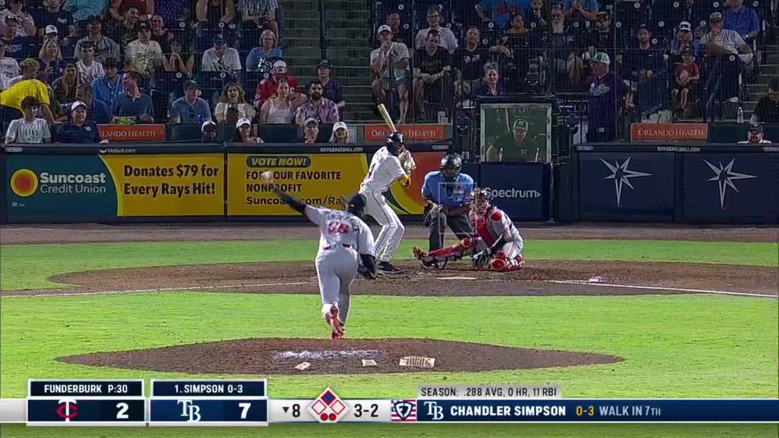 Chandler Simpson singles on a ground ball to shortstop Carlos Correa ...