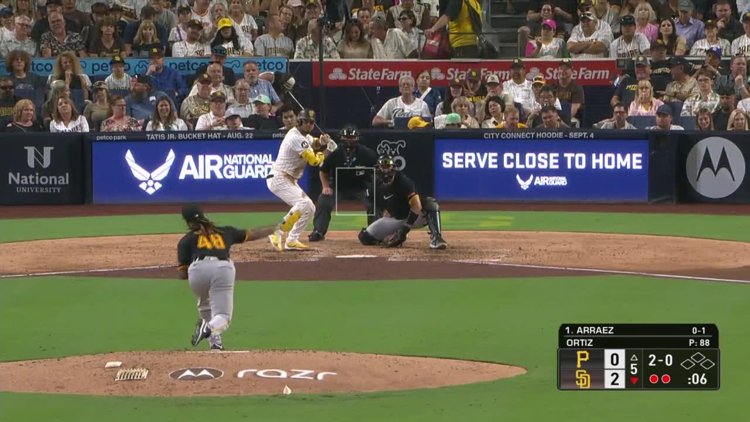 Luis Arraez singles on a line drive to right fielder Bryan De La Cruz ...