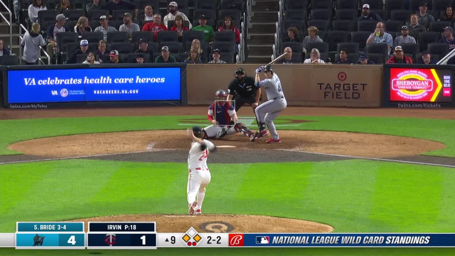 Jonah Bride flies out to right fielder Trevor Larnach. | 09/24/2024 ...