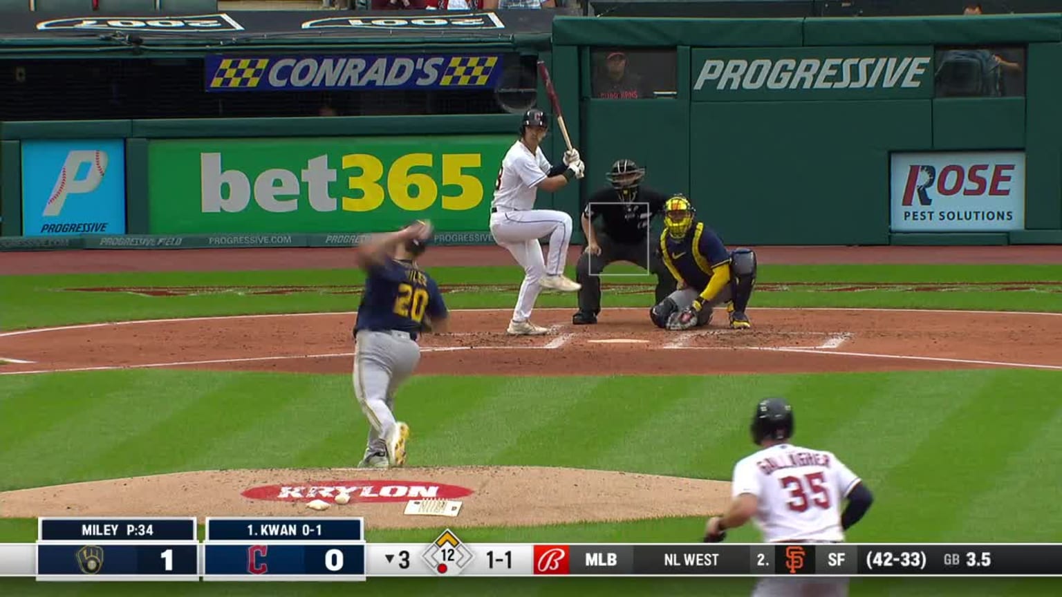 Steven Kwan grounds out, shortstop Willy Adames to first baseman Rowdy Tellez. | 06/23/2023 ...