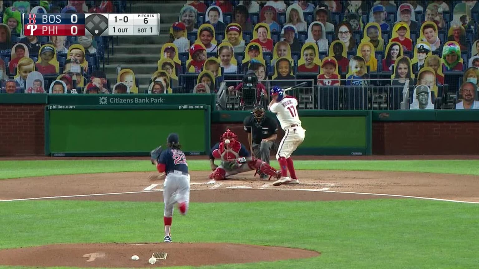 Rhys Hoskins singles on a line drive to center fielder Jackie Bradley ...