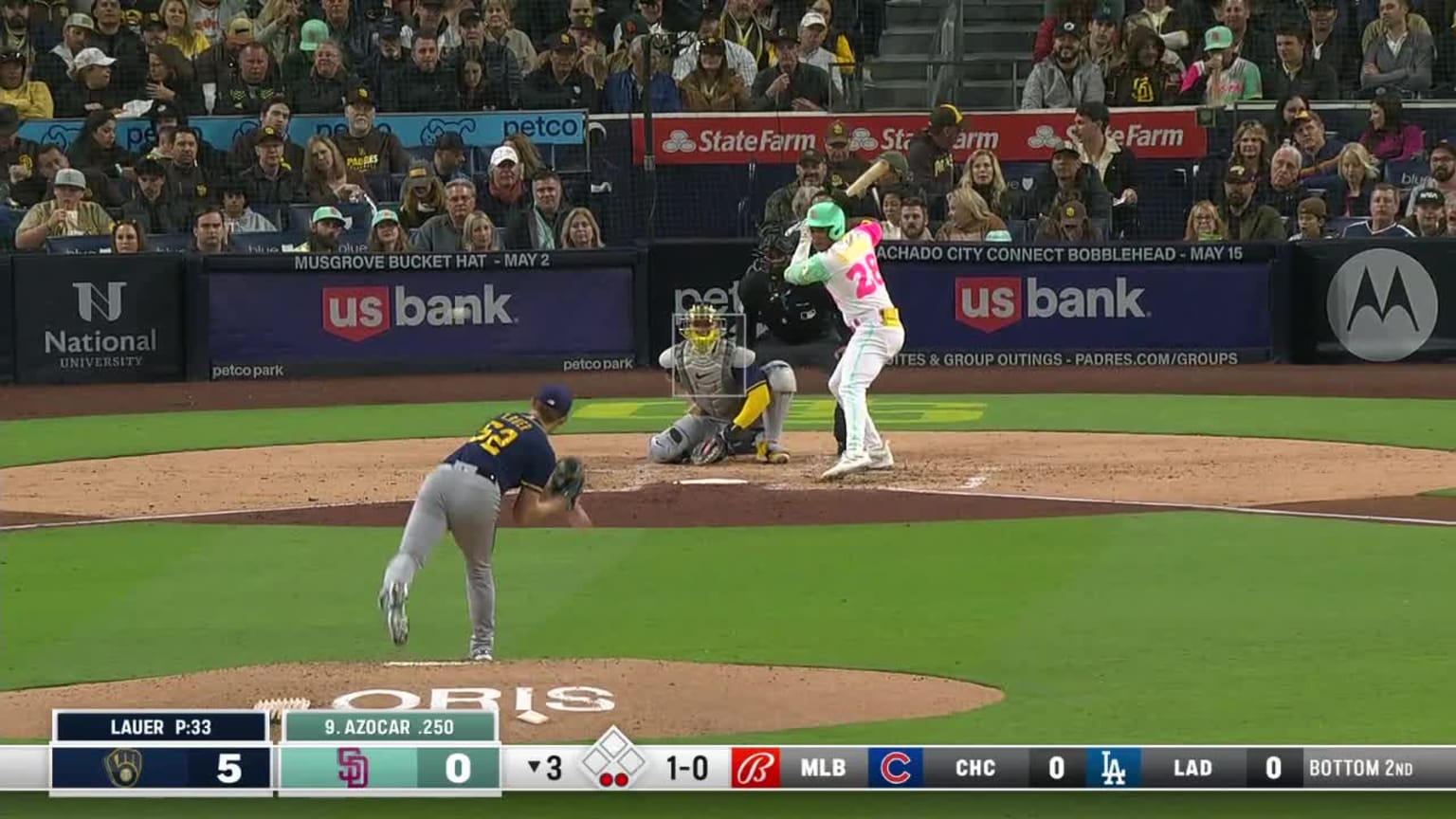 Jose Azocar doubles (2) on a sharp line drive to left fielder Christian ...