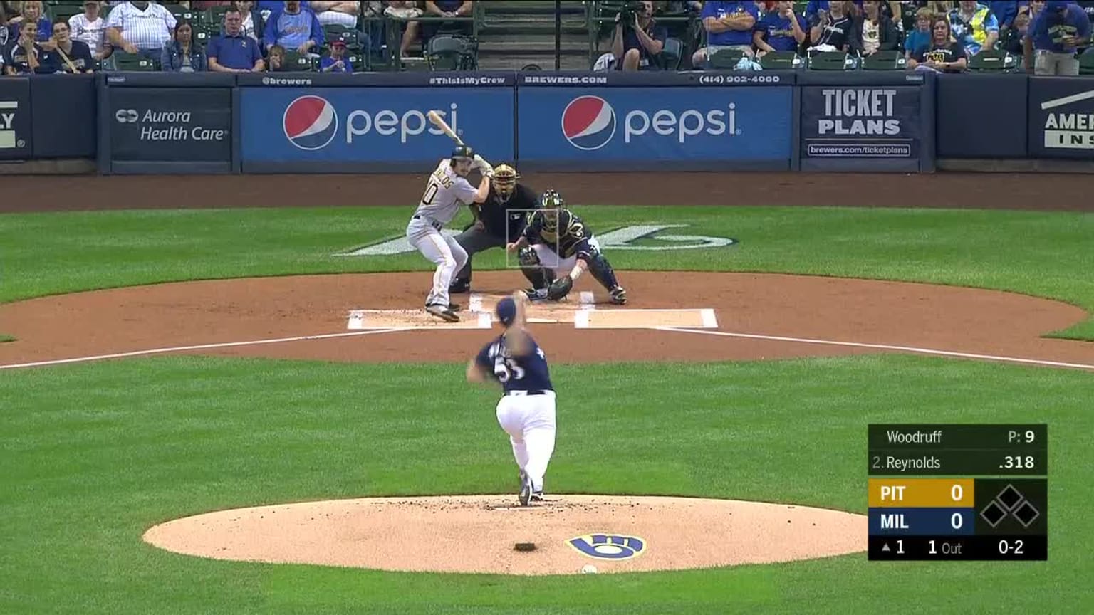 Brandon Woodruff Ball to Bryan Reynolds | 09/22/2019 | Texas Rangers