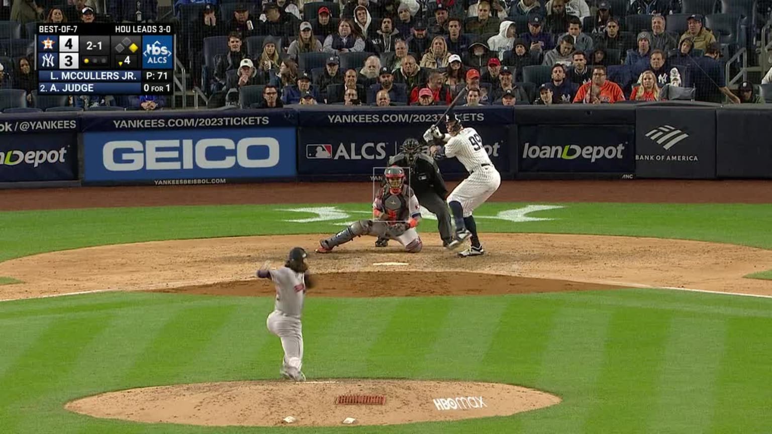 Aaron Judge flies out sharply to center fielder Chas McCormick. | 10/23 ...