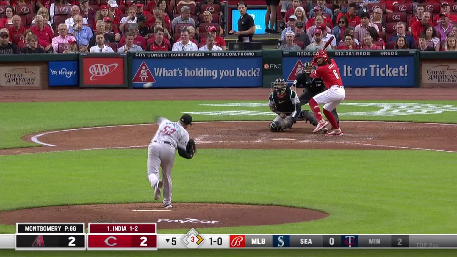 Jonathan India lines into a force out, right fielder Pavin Smith to ...