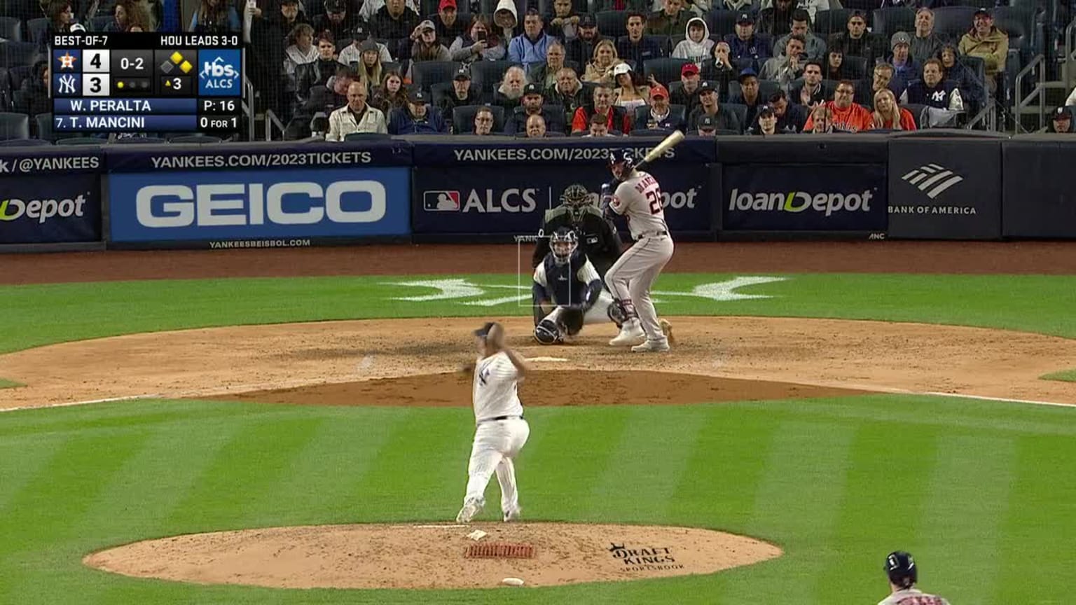 Trey Mancini flies out to right fielder Aaron Judge. | 10/23/2022 | New ...