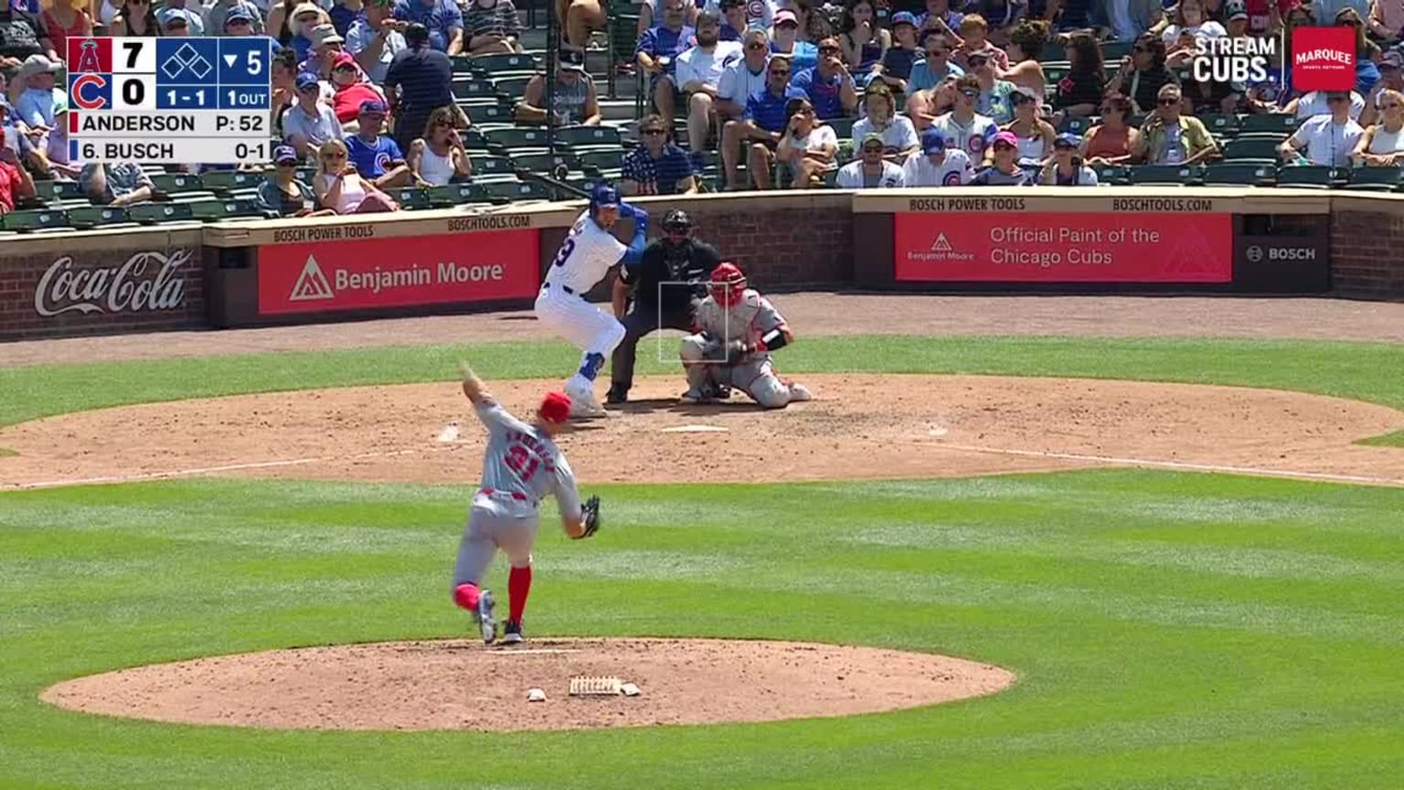 Michael Busch singles on a line drive to right fielder Jo Adell. | 07 ...