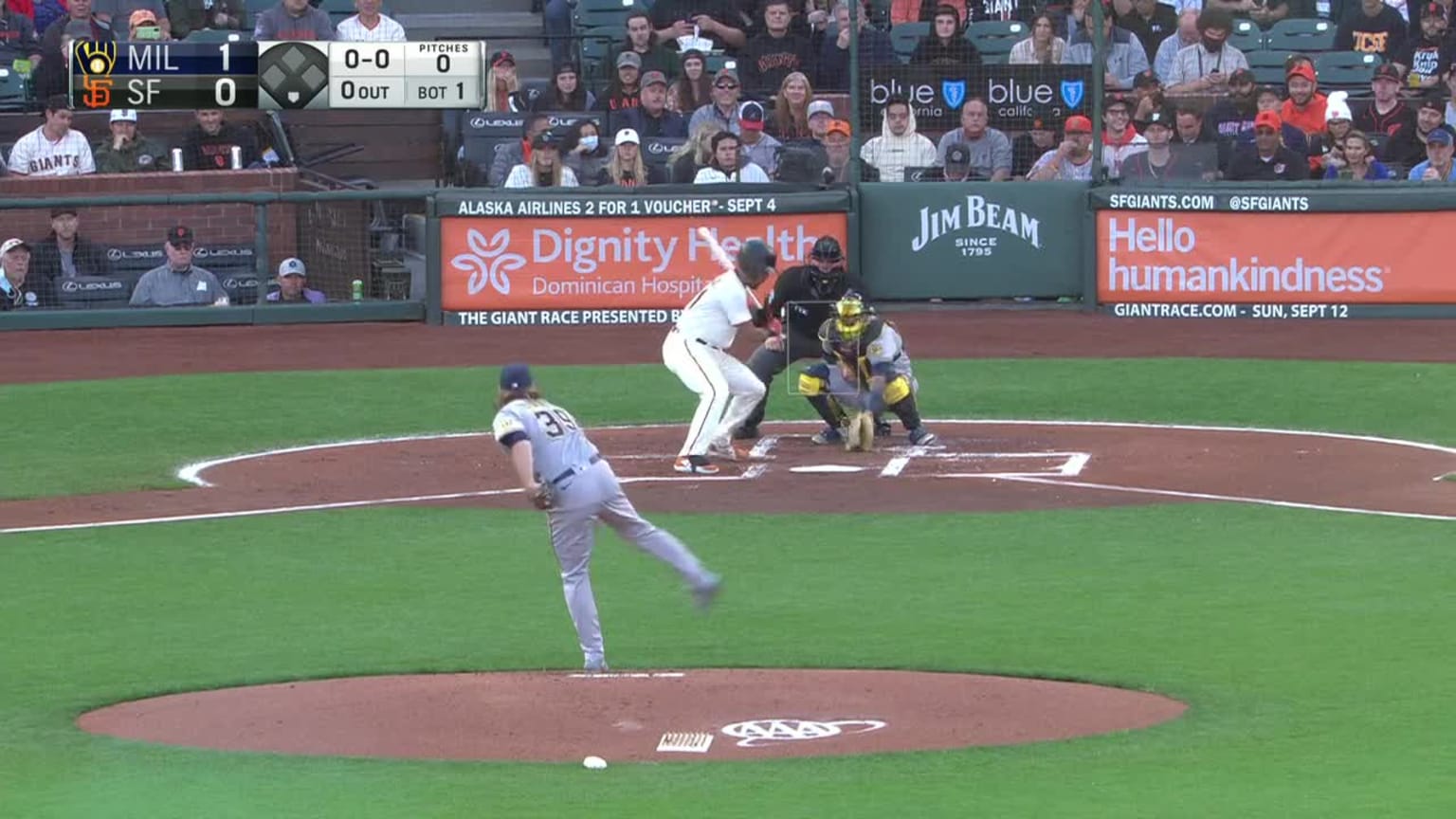 Corbin Burnes Ball to LaMonte Wade Jr. | 08/30/2021 | San Francisco Giants