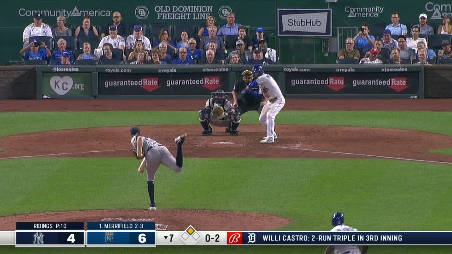 Whit Merrifield lines out to right fielder Aaron Judge. Hanser Alberto ...