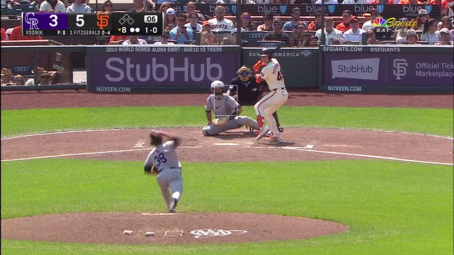 Tyler Fitzgerald singles on a line drive to pitcher Victor Vodnik. | 07 ...