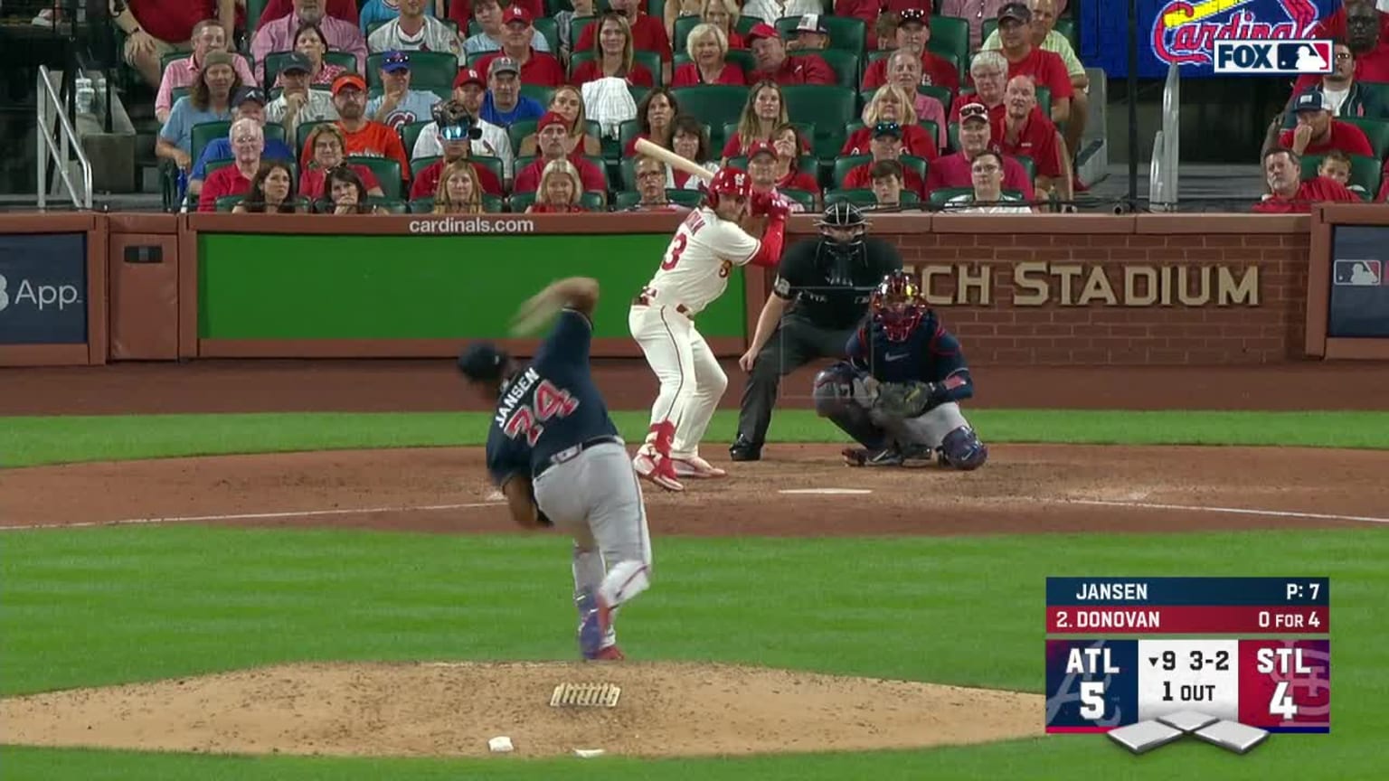 Brendan Donovan doubles (17) on a sharp line drive to center fielder ...