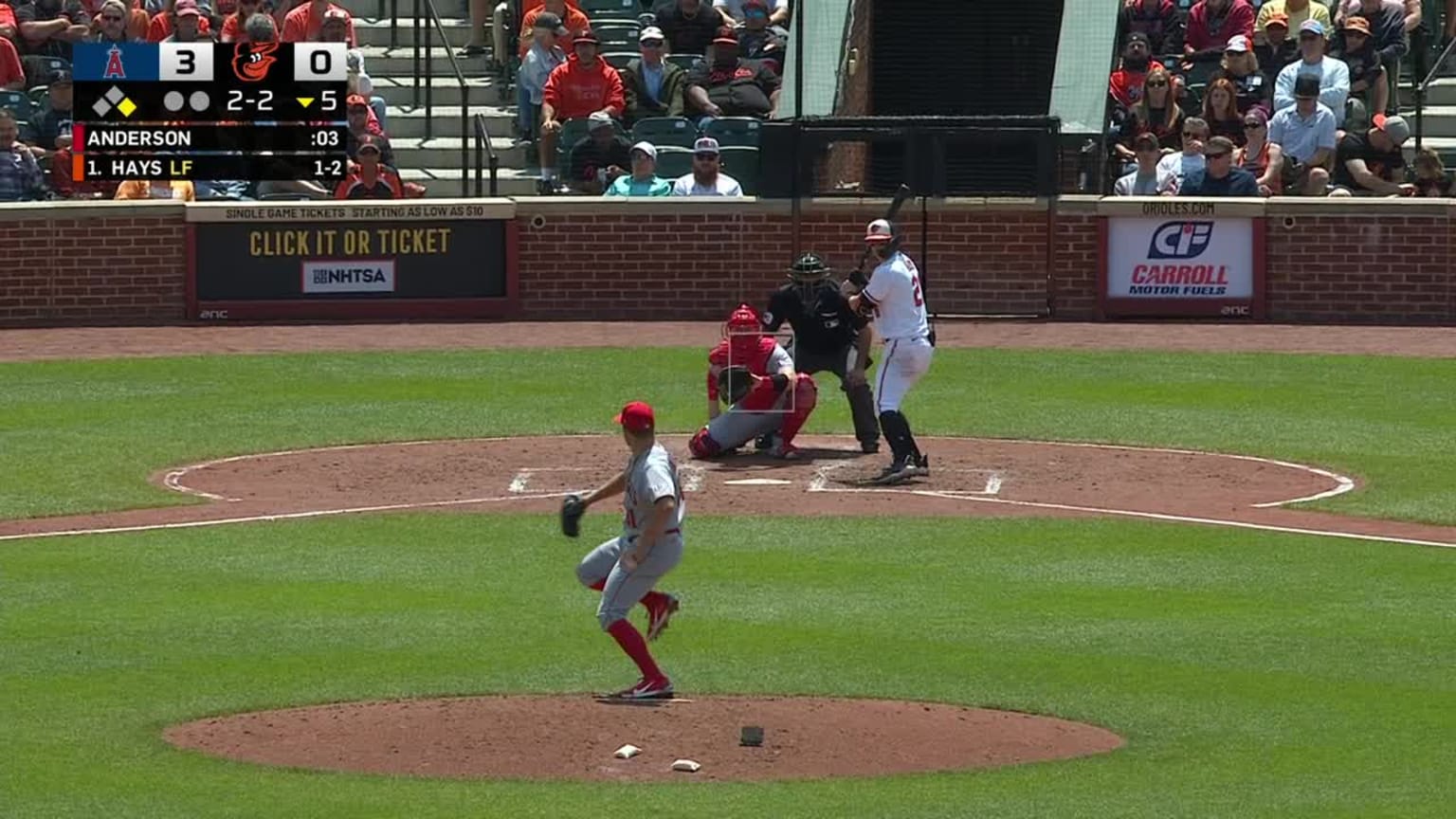 Austin Hays doubles (10) on a line drive to right fielder Hunter ...