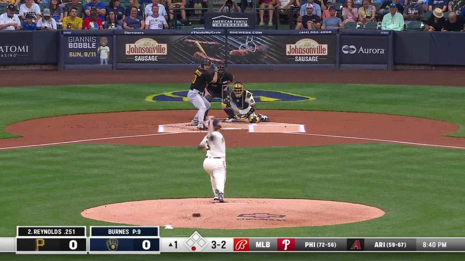 Corbin Burnes Foul to Bryan Reynolds | 08/29/2022 | San Diego Padres