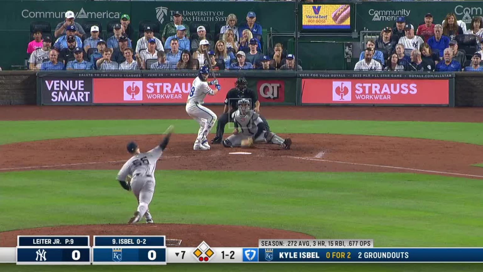 Kyle Isbel flies out to right fielder Cody Bellinger. | 06/12/2025 | MLB.com