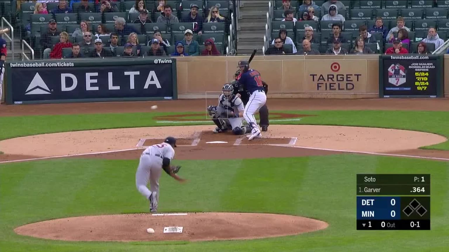 Mitch Garver flies out to center fielder JaCoby Jones. | 05/11/2019 ...