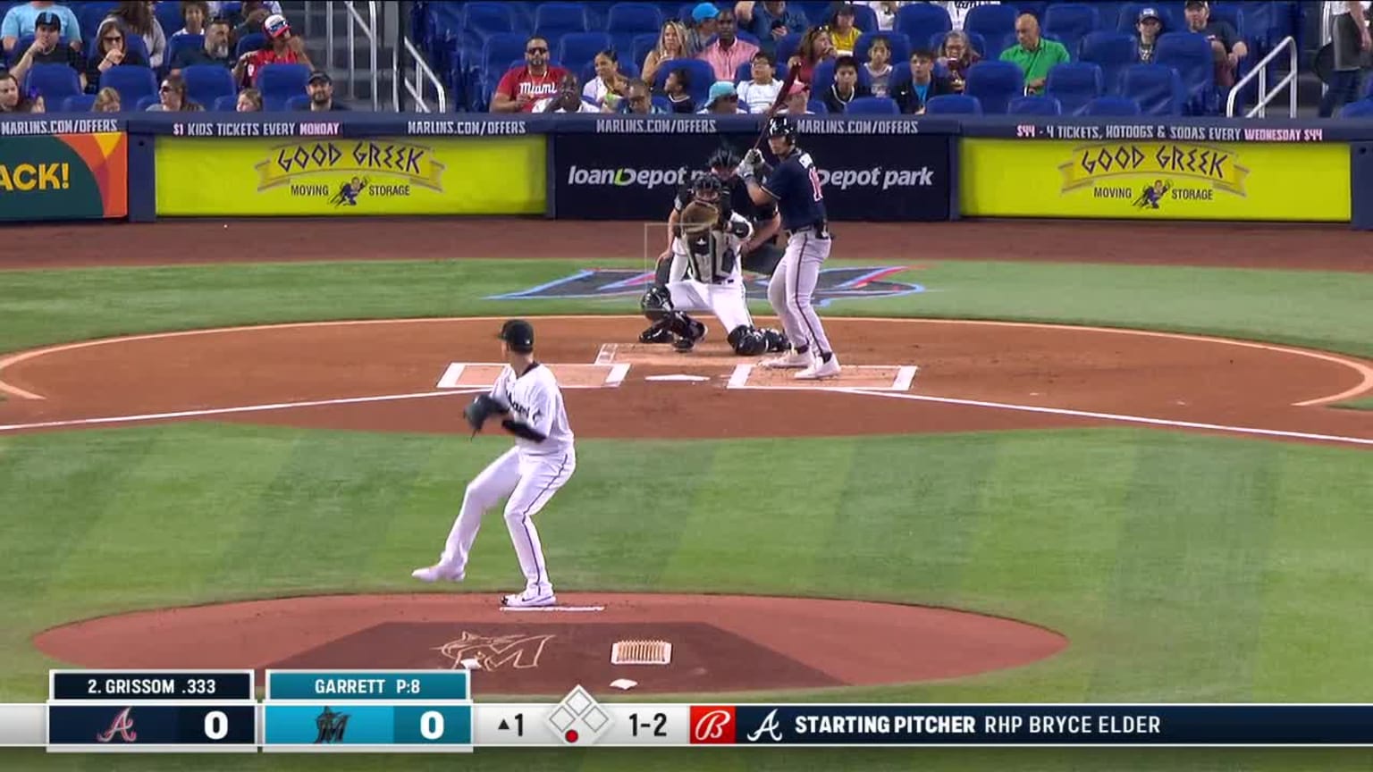 Vaughn Grissom singles on a line drive to left fielder Peyton Burdick ...