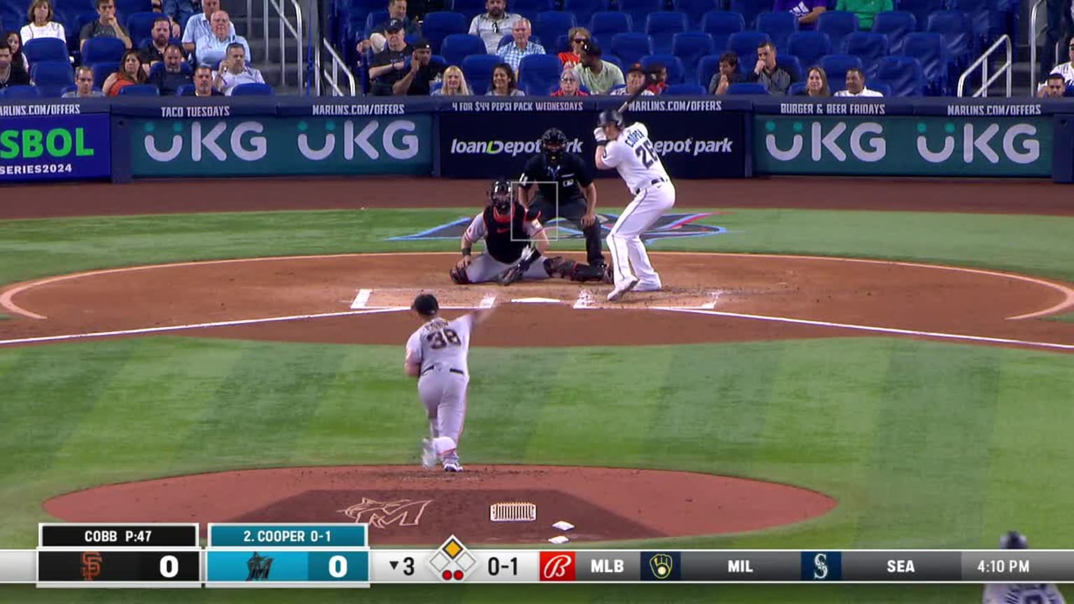 Garrett Cooper flies out to right fielder LaMonte Wade Jr. | 04/19/2023 ...