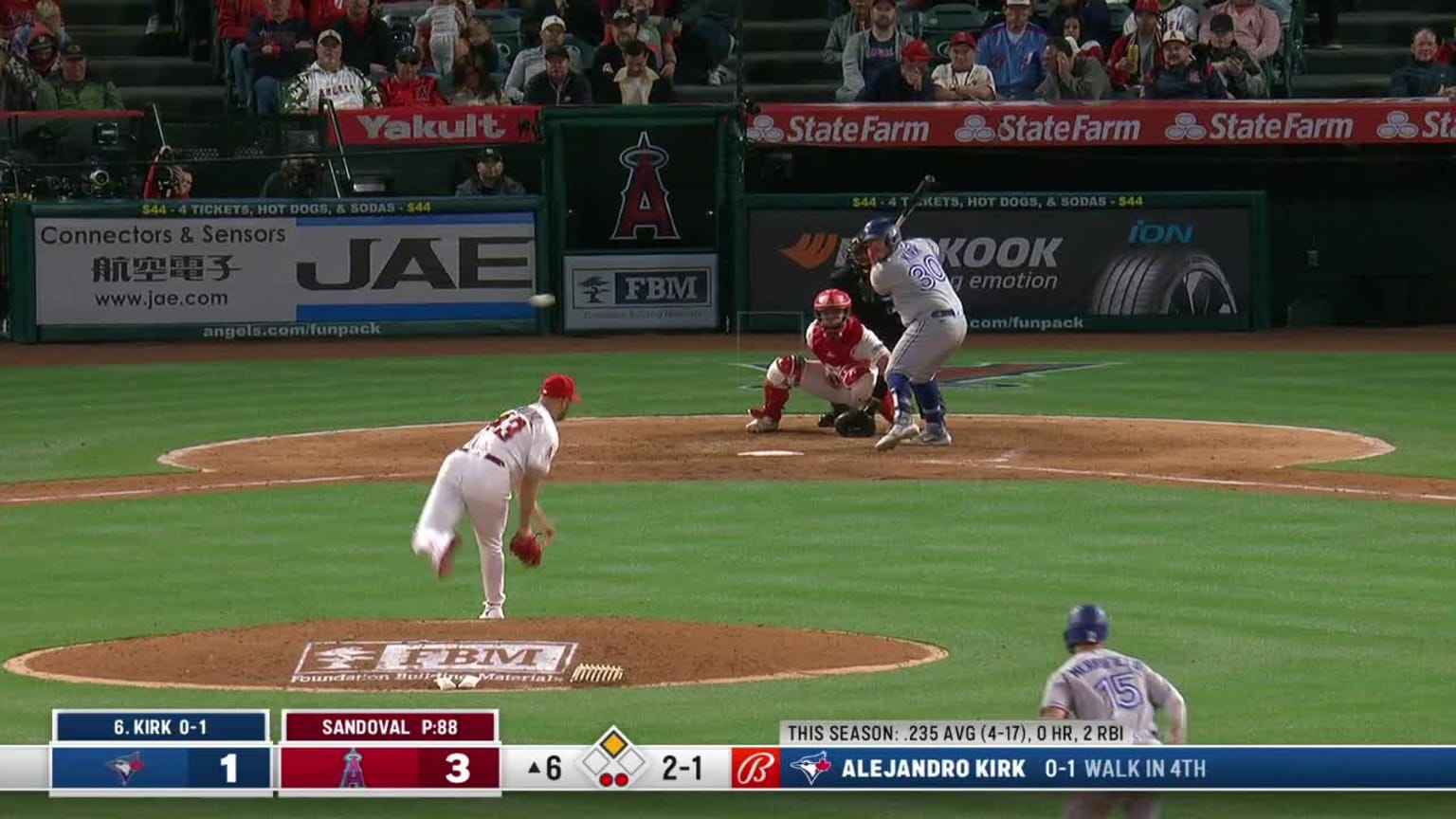 Alejandro Kirk grounds out, second baseman Brandon Drury to first baseman Jake Lamb. | 04/07 ...