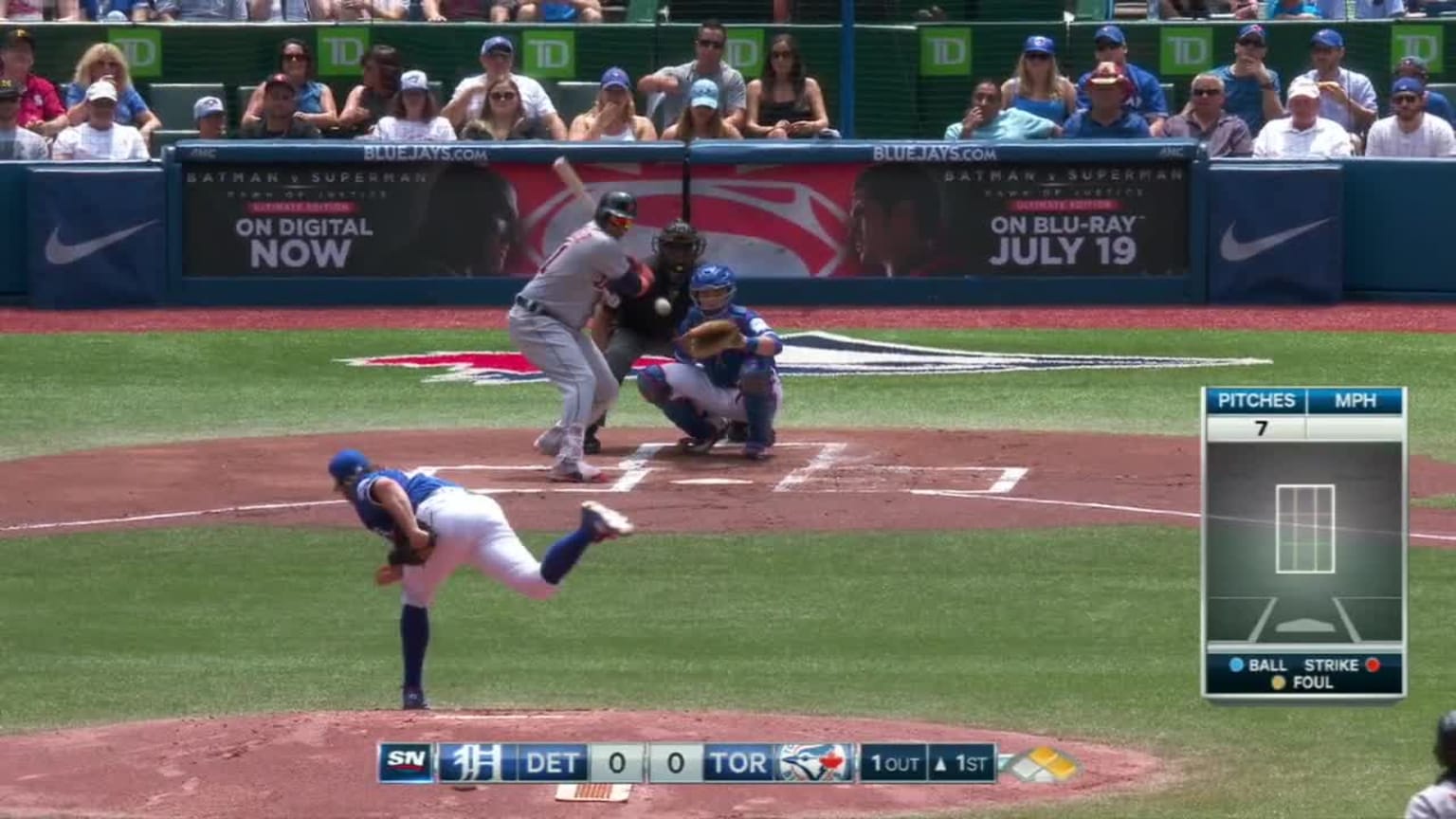 Victor Martinez grounds out, pitcher R. A. Dickey to third baseman ...