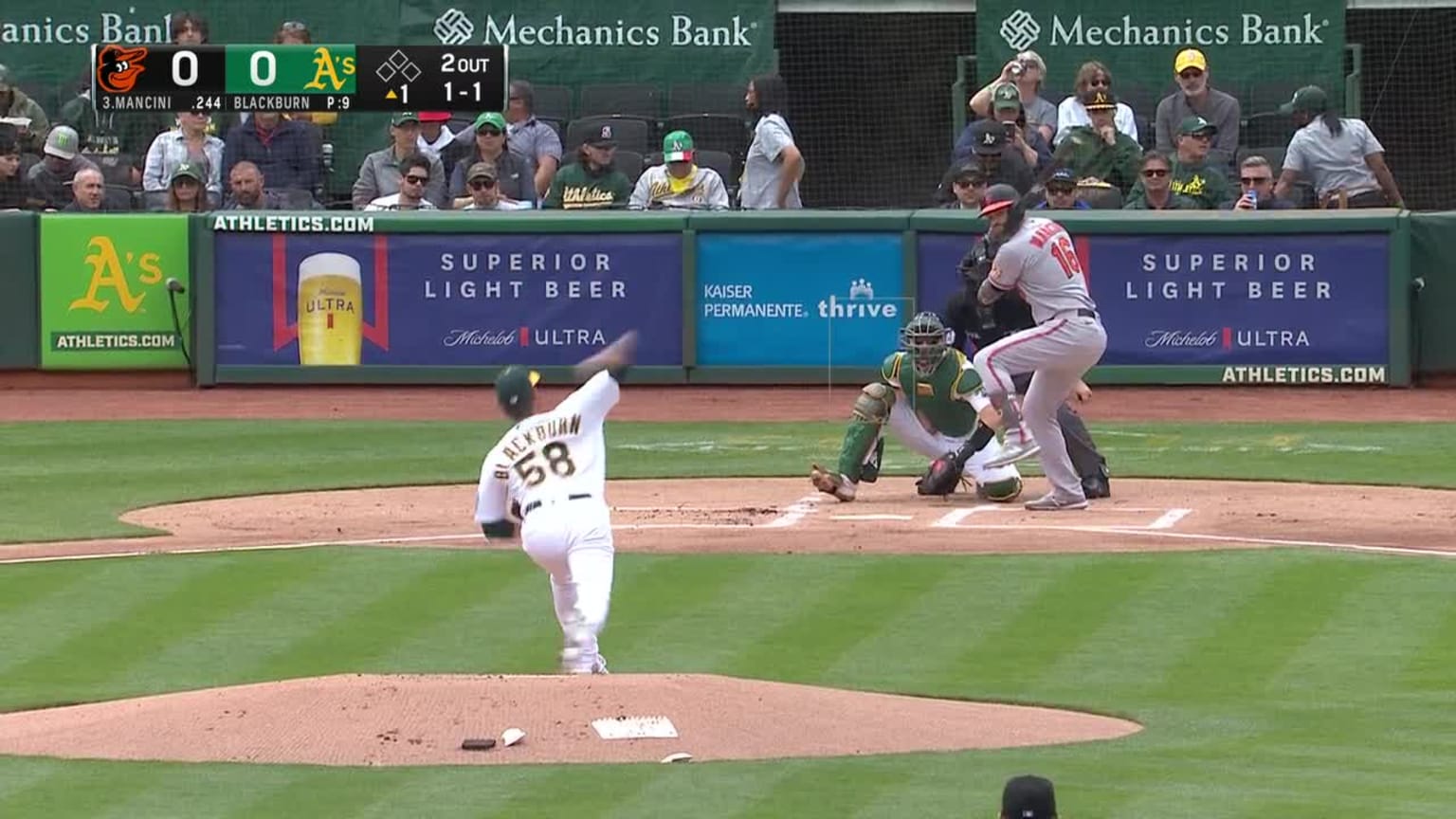 Trey Mancini flies out to right fielder Billy McKinney. | 04/21/2022 ...