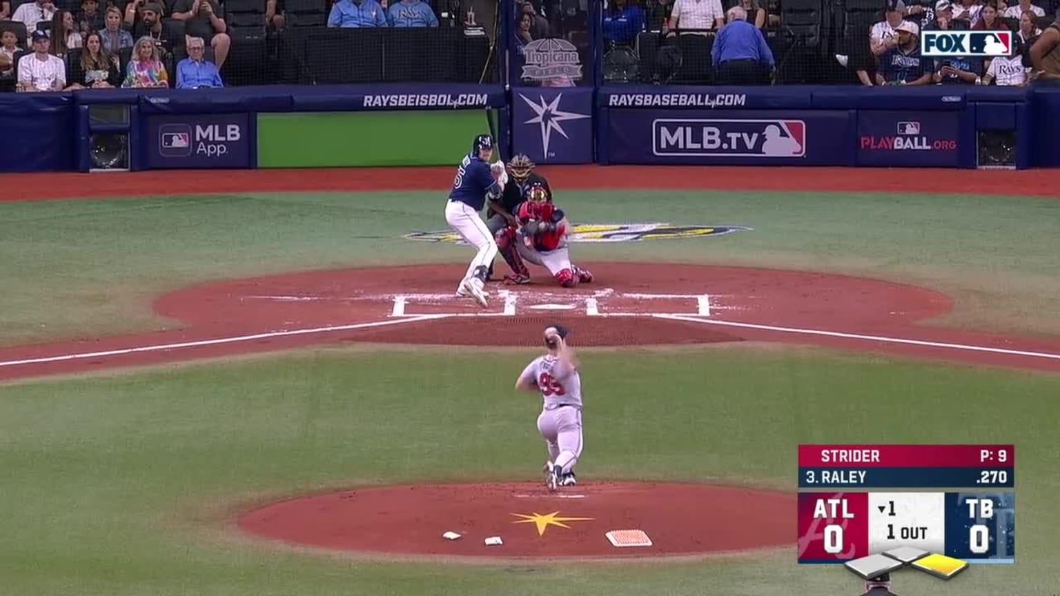 Luke Raley doubles (15) on a line drive to right fielder Ronald Acuna ...