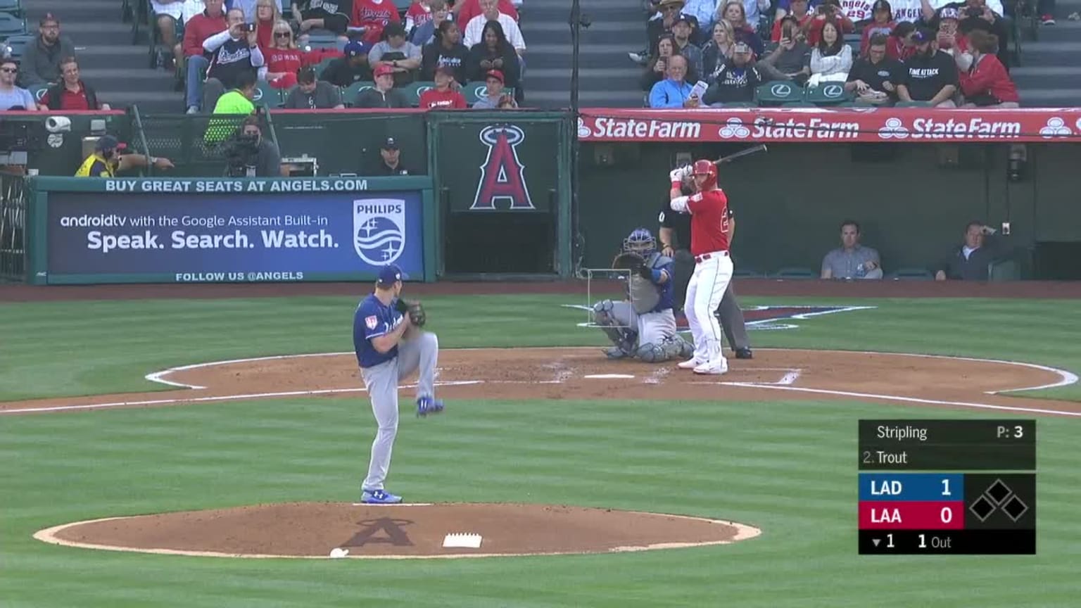 Ross Stripling Called Strike to Mike Trout | Los Angeles Dodgers
