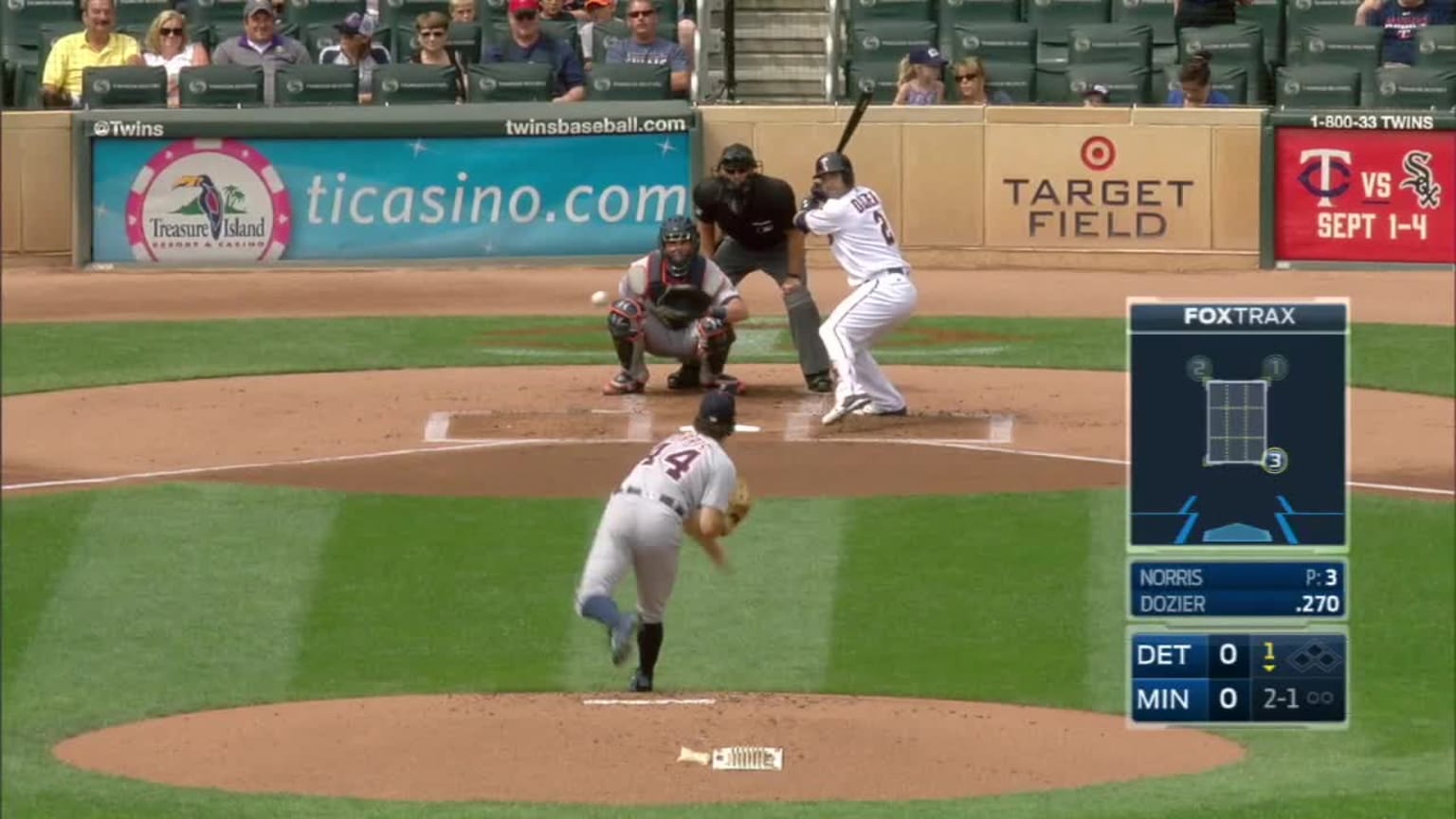 Brian Dozier grounds out, third baseman Casey McGehee to first baseman Miguel Cabrera. | 08/25 ...