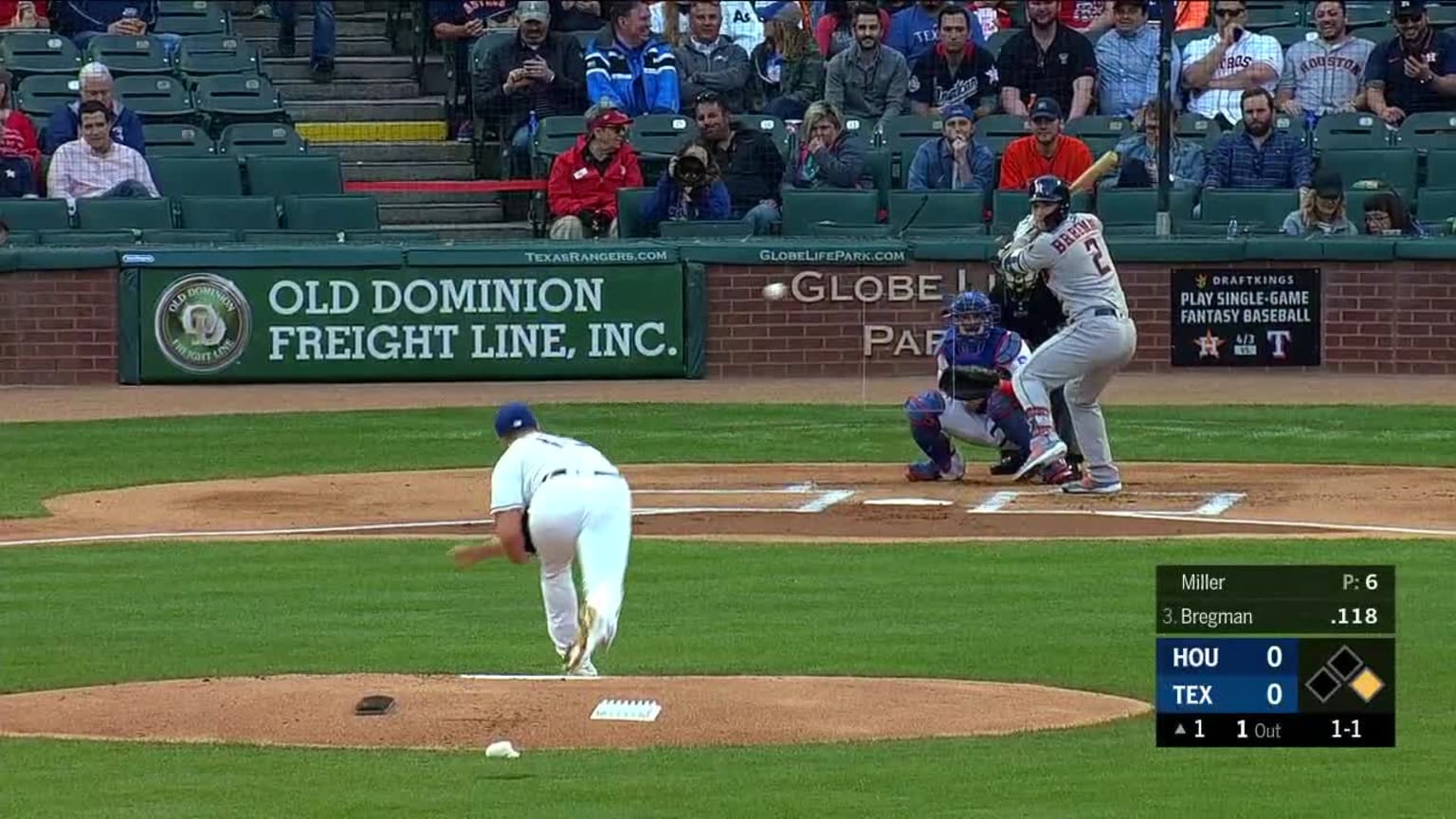 Alex Bregman hit by pitch. George Springer to 2nd. | 04/02/2019 | Los ...